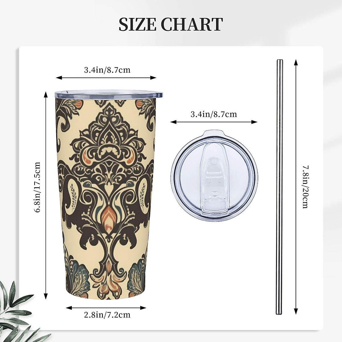 Asian Elephants print 20 oz Stainless Steel Tumbler With Lid And Straw Insulated Coffee Cup Portable Travel Mug For Cold And Hot Drinks