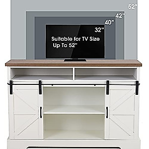 MFSTUDIO Farmhouse Coffee Bar Cabinet, 52" Sideboard Buffet Storage Cabinet TV Stand with Sliding Barn Door for Kitchen Dining Room Living Room, Ivory