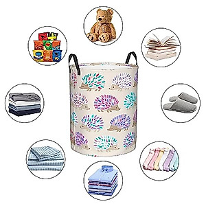 Hedgehog Polkadot Laundry Basket Protable Circular Laundry Hamper Storage Bin Organizer With Handles For Bathroom,Bedroom Clothes