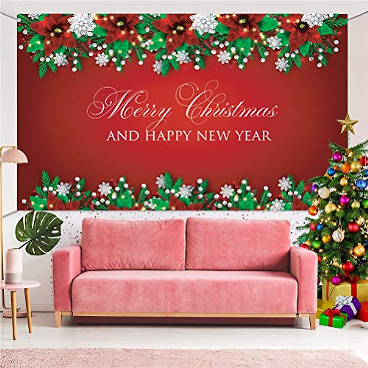 Warmshine Christmas Decoration Supplies Merry Christmas Backdrop Scene Setters Background Banner for Wall Decoration Christmas Party Decor