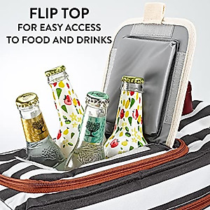 Foundry by Fit + Fresh, Brooks Dual-Compartment Insulated Cooler Bag with Wine Cooler Compartment, Food & Beverage Beach Bag, Picnic Basket, Perfect For Tailgating & Camping Accessories, Black & White