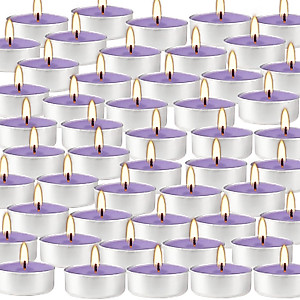 100 Pack Tea Lights Scented Candles Set, Lavender Mini Votive Candles Bulk, for Anniversaries Weddings Meditation, 4 Hour Burn Time（Purple）…