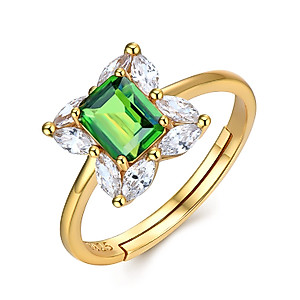 AIEGNOS 925 Sterling Silver Gold Rings for Women, Diopside Cubic Zircon Stone Rings Stacking Rings for Wedding Engagement Promise Rings, 7