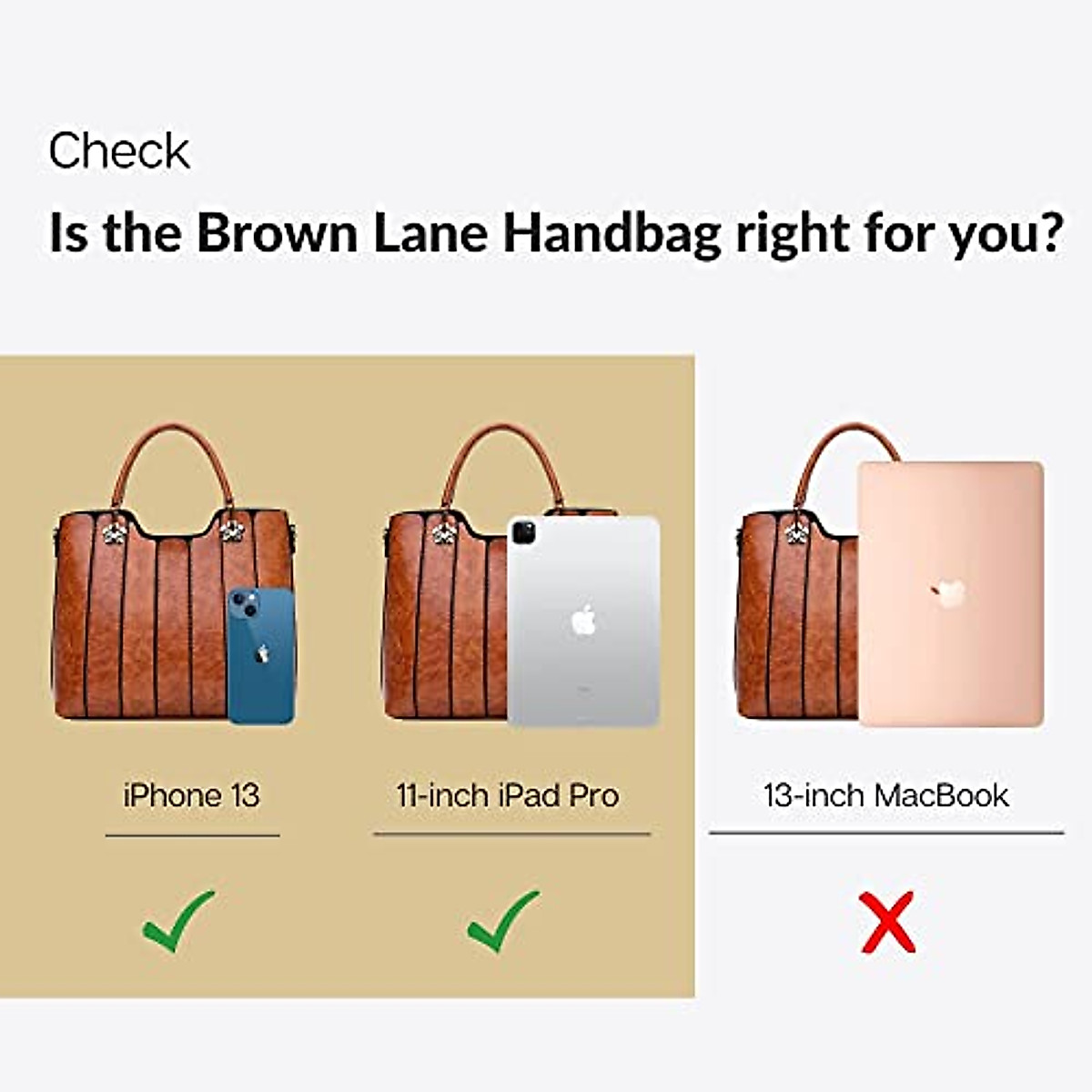 rofozzi Brown Lane Vegan Leather Purse - Top Handles Women Handbag - Medium Faux Leather Shoulder Tote - Everyday Use Multi-Compartment, Water-Resistant Crossbody Bag - Birthday Gift for Wife, Mother