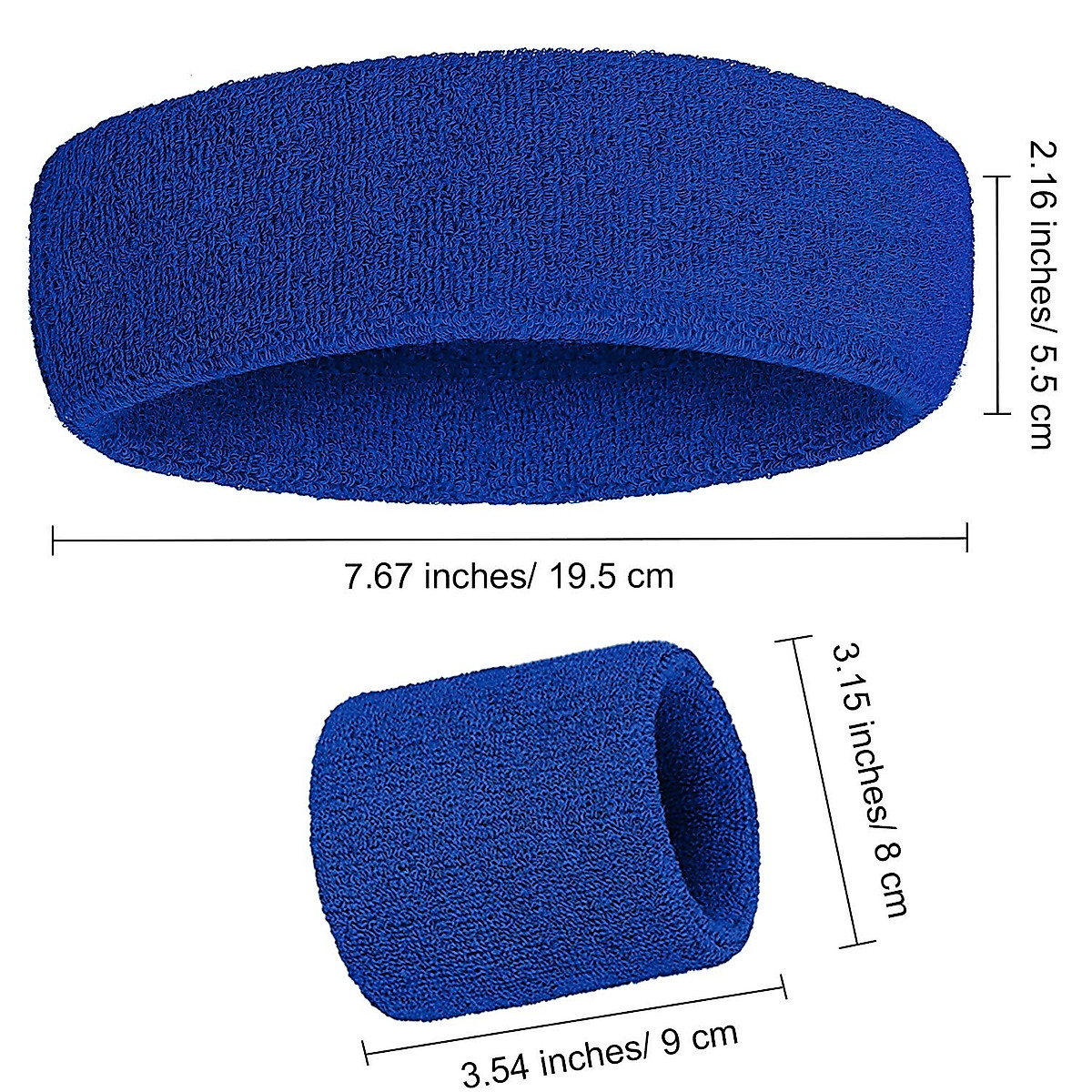 Bememo Striped Sweatbands Set - 2 Sports Headbands and 4 Wristbands for Men and Women (Blue, 6 Pieces)