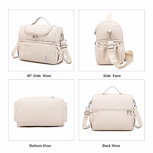 NOL Natural Organic Lifestyle Adult Lunch Box Insulated Lunch Bag Large Dual Compartment Lunch Bag Coolers Lightweight Nylon Waterproof Lunch Box for Work, Picnic, Travel, Outdoors, Cream