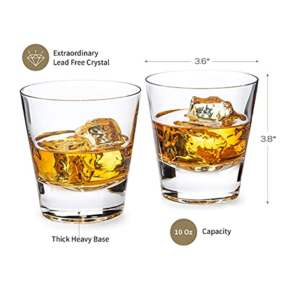 MAVERISO Whiskey Glasses Set of 2 - Old Fashioned Glass - Premium Low Ball Cocktail Bar Ware with Round Bottom for Scotch, Bourbon & Cocktail - Luxury Aluminum Silver Box with Brass Emblem - 10 oz.