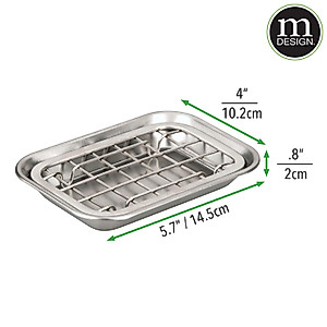 mDesign 2-Piece Soap Dish for Kitchen Sink - Bar of Soap Holder with Drainage Grate for Kitchen - Countertop Caddy Dish Rest for Scrubber, Sponge and Brushes - Unity Collection, 2 Pack, Brushed Chrome