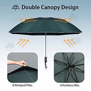 Urvoix Travel Umbrella Compact Windproof - Vented Double Canopy Umbrellas for Rain, Portable Umbrella Inverted Automatic Open Close with Reflective Strip