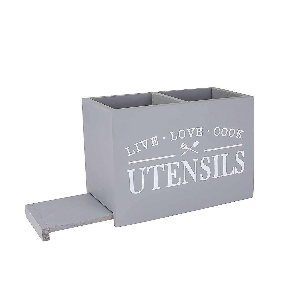 Karisky Kitchen Utensil Holder with Removable Bottom Large 2 Compartments Utensil Organizer Farmhouse Utensil Caddy for Countertop Decor, 9 x 7 x 5 Inch, Black