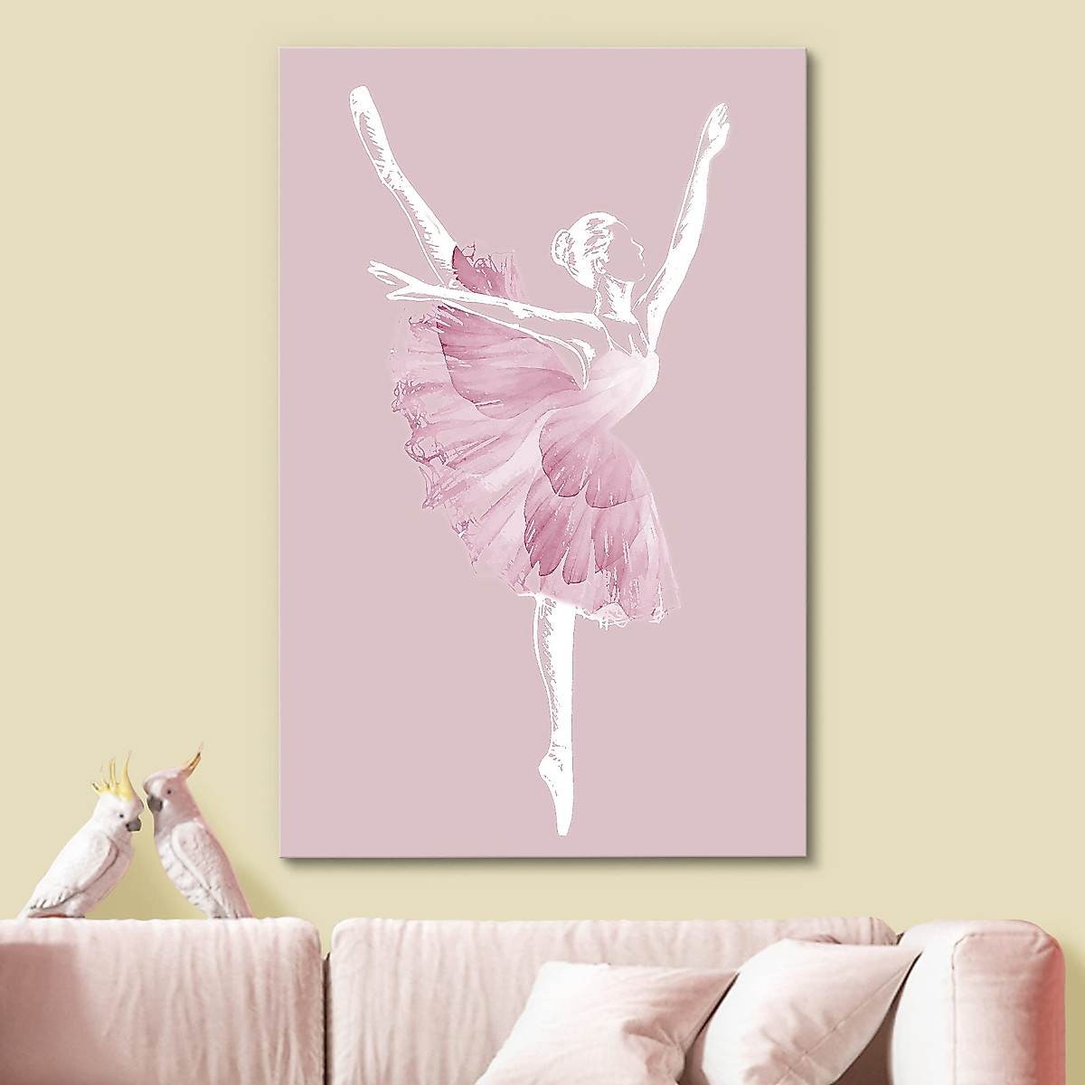 NWT Canvas Print Wall Art Ballerina Dancing in Pink Dress Dance Fashion Illustrations Modern Art Chic Portrait Expressive Multicolor Cool for Living Room, Bedroom, Office - 16"x24"