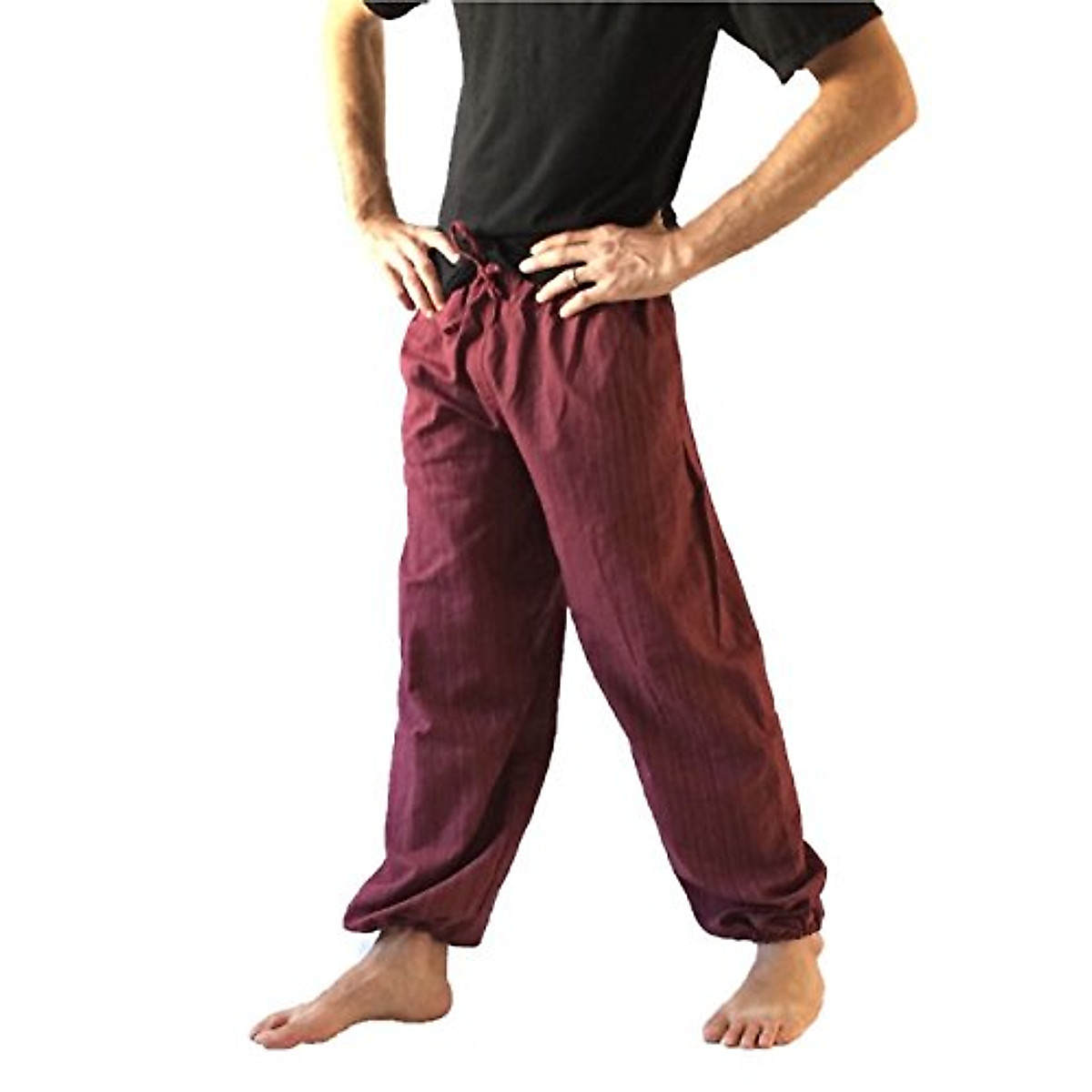 Baggy Pants Men's One Size Cotton Harem Pants Hippie Boho Trousers (Red)