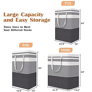 ToteTastic 3-Pack Laundry Basket, Freestanding＆Waterproof Laundry Hamper, Collapsible Tall Clothes Hamper with Easy Carry Handles for Clothes, Towels＆Toys in the Family and Dorm,Gradient Grey,75L