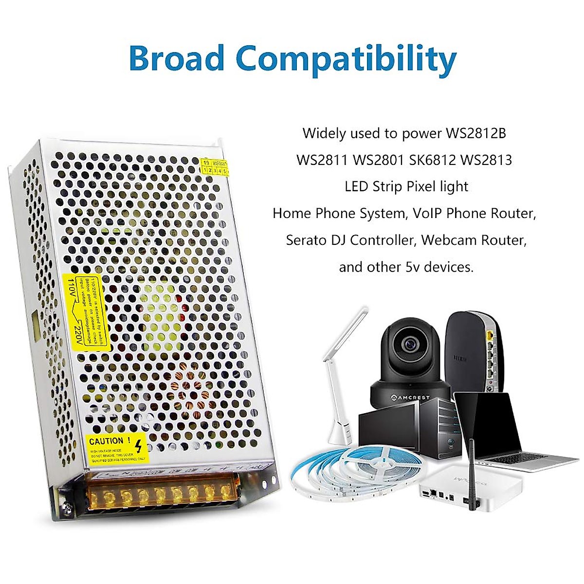 SHNITPWR 5V DC Power Supply AC/DC Converter Adapter Transformer 5 Volt 40 Amp 200W LED Driver 110V / 220V AC Input for WS2812B WS2811 WS2801 WS2813 SK6812 LED Pixel Strip Light CCTV Camera