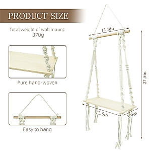 Banderoller Floating Shelves, Macrame Wall Hanging Boho Decor Wall Shelf Wood Storage Shelves Plant for Wall Decor Hanging Shelf for Bedroom Bathroom Living Room