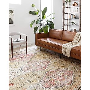 Loloi II Skye Collection SKY-04 Gold/Blush 9'-0" x 12'-0", 13" Thick,Area Rug,Soft,Durable,Vintage Inspired,Distressed,Low Pile,Non-Shedding,Easy Clean,Printed,Living Room Rug