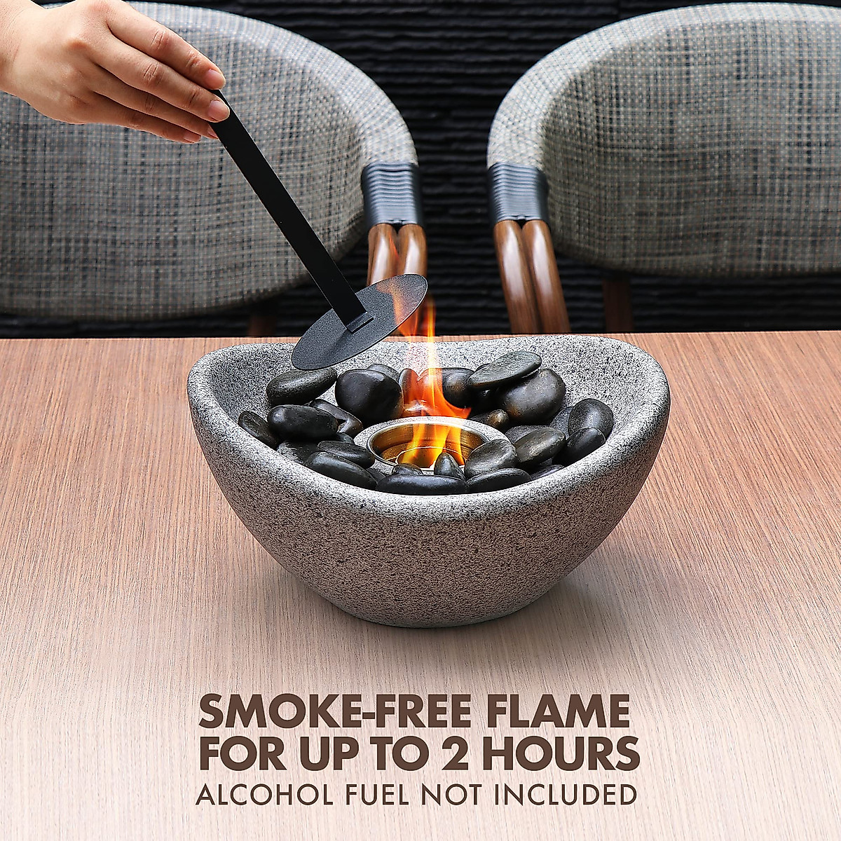 Nordhaus 11'' Table Top Fire Pit Bowl with Extendable Skewers - Personal Fire Bowl Fireplace for Roasting Smores - Large Concrete Personal Tabletop Fire Pit for Patio, Balcony, Indoor and Outdoor Use