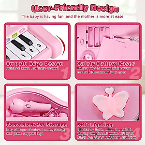 Toddler Piano Keyboard Toy - Toy Piano for 1 2 3 Years Old Girls Birthday Gift Piano Multi Functional Musical Toy with Microphone