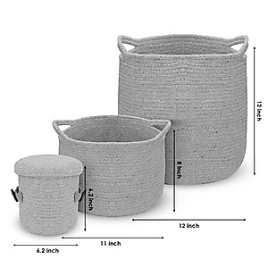 Kinton Crafts Storage Bins, Woven Baskets for Storage, Rope Basket, Blanket Storage for Living Room, Storage Organizer for Bedroom, Pack of 3 Blanket Basket
