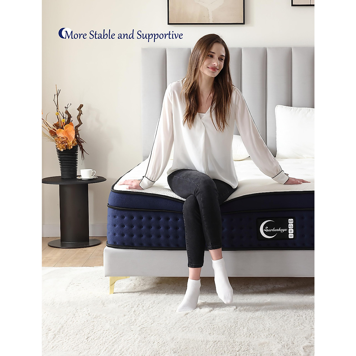 SURLUNKEYS 14 Inch Cal King Mattress - Euro Top Memory Foam Hybrid Mattress with Pocket Spring for Motion Isolating, Medium Firm Mattress in a Box, 120-night Trial