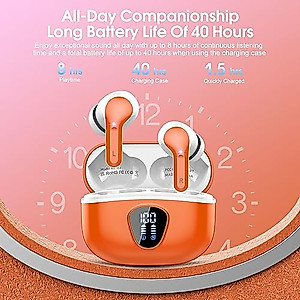 Wireless Earbuds, Bluetooth 5.3 Headphones with 4 ENC Noise Cancelling Mic, Bluetooth Earbuds 40H Playtime , Wireless Headphones in ear Earphones Deep Bass Stereo, LED Display, IP7 Waterproof, Orange
