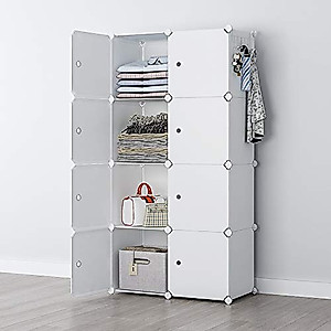 YOZO Cube Storage Organzier Portable Wardrobe Closet Bedroom Dresser (28x18x56 inches) Portable Closet Cube Shelf Armoire Pantry Cabinet, 8 Doors, White