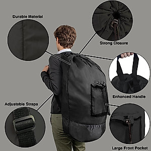 Laundry Bag Backpack with Shoulder Straps and Mesh Pocket Clothes Hamper Bag with Drawstring Closure for College, Travel, Laundromat, Apartment (Charcoal Grey)