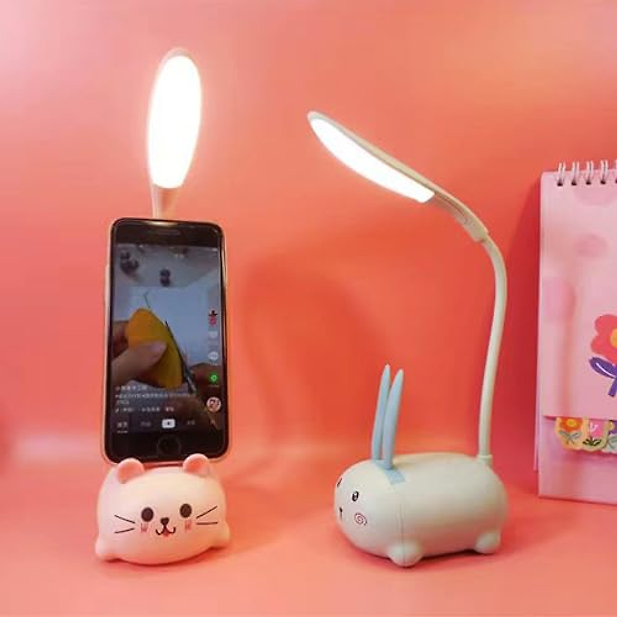 Desniltol LED Kids Lamp, Mini Cat Table Lamp, Portable LED Night Light, Cute Desk Lamp, Foldable USB Rechargeable Reading Light Children's Bedroom (Pink)