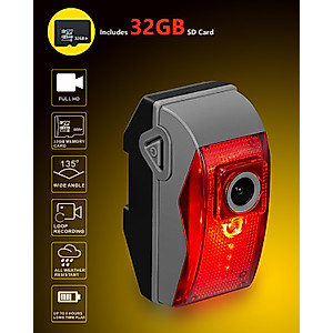 SYNAGY Rear Bike Light Camera Combo, 1080P Full HD, 32GB Memory Card Included, Built-in Rechargeable Battery, Rear Cycling Camera with Tail Light