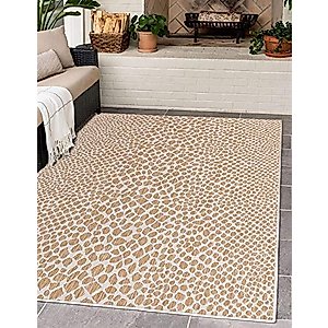 Unique Loom Jill Zarin Outdoor Collection Animal Print Area Rug (7' 10 x 10' 0 Rectangular, Dark Beige)