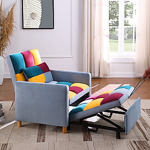 ODUWA Convertible Chair Bed,3-in-1 Sleeper Single Sofa Chair Bed with Pillow,Adjustable Backrest Recliner with Soft Velvet Fabric,Pull Out Sleeper Bed for Living Room,Dorm,Apartment,Bedroom or Office