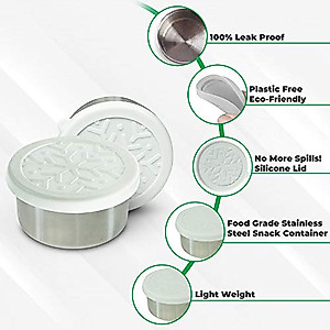 Dacha Mia Stainless Steel Food Storage Containers - Dips Condiment Containers - Set of 3-7oz - Eco Friendly Lunch Containers - Silicone Lids - Portion Control - Reusable