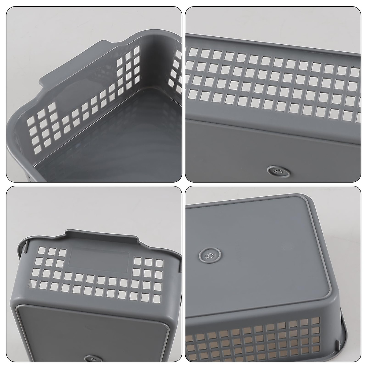 Melontray Set of 6 Plastic Storage Baskets Tray, Gray Plastic Mesh Basket for Shelves