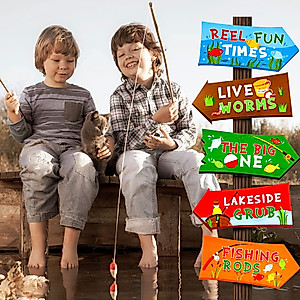 20 Pieces Gone Fishing Party Directional Signs The Big One Welcome Signs Backyard Door Cutouts Summer Birthday Baby Shower Party Favor Ideas Decoration Supplies