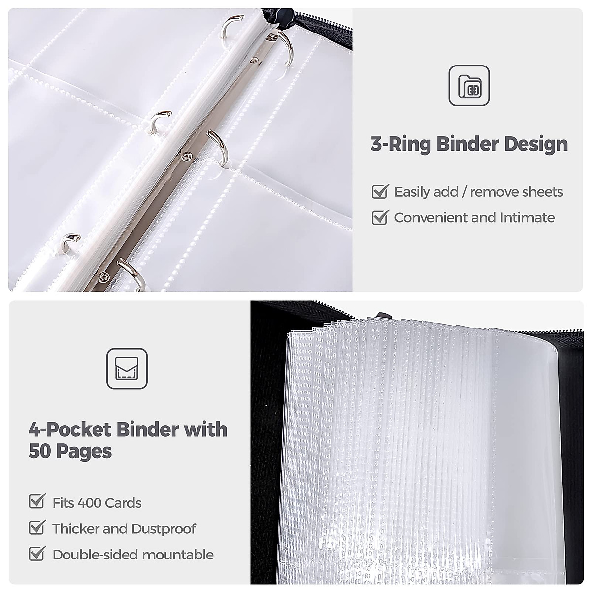 ProCase 4-Pocket Trading Card Binder, 400 Pockets Portable Trading Cards Holder Collector Album with 50 Removable Sheets for Boys Girls –Red