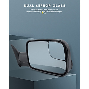 OCPTY Towing Mirror with Manual Adjusted Right Side Tow Mirror Compatible with 1994-2001 for DODGE for Ram 1500 1994-2002 for DODGE for Ram 2500 3500 with Black Housing