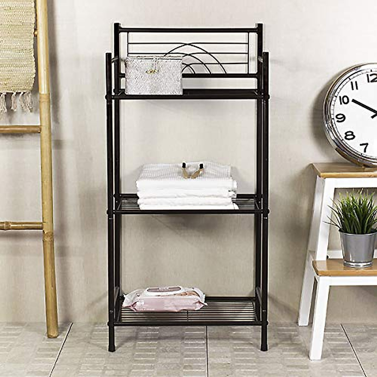 L&H UNICO 3-Tier Free Standing Wire Rack Durable Metal Shelving Storage Unit for Bathroom Laundry Kitchen Office, Black