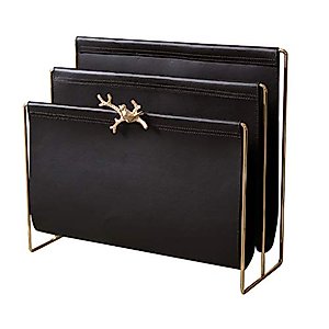 Storage Newspaper Baskets Black Leather Newspaper Rack Home Floor Magazine Rack Desktop Rack Model Room Decoration (Color : Black, Size : 3619.838.5cm)