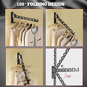 Dr.DJ Wall Mount Coat Hanger Holder Black Clothes Drying Organizer Rack Garment Hooks Aluminium Retractable Folding Indoor Wall Mounted Hanger Space Saver for Laundry Room Bedroom Black 2Pack