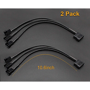 2 Pack Molex to 3 Pin or 4 Pin Fan Adapter Computer PC Case Fan Power Splitter Cable, 10 inch