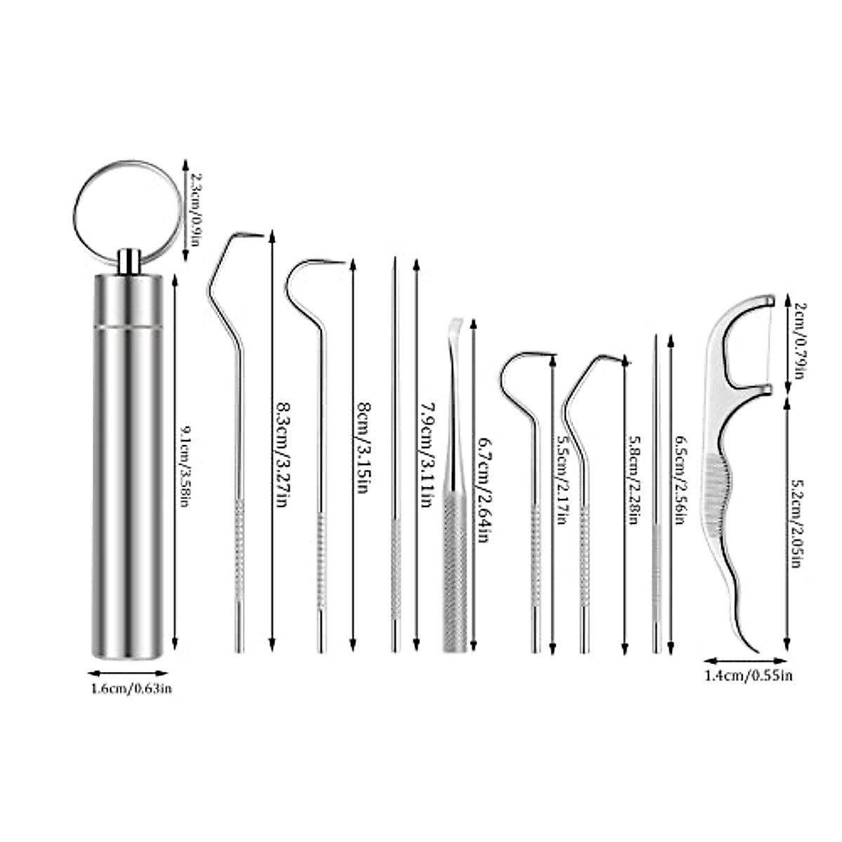 Toothpicks Pocket Set, Dental Floss Picks Kit Reusable, Stainless Steel Teeth Cleaning Tools, Tooth Picker Oral Hygiene Travel (2 Set)