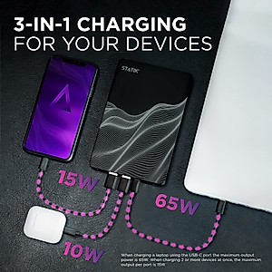 Statik 65W Laptop Power Bank 20000MAh | Fast Charging Powerful & Slim | Charge 3 Devices at Once | USB-C Portable Laptop Charger External Travel Battery Pack, Works with iPhone, Tablet and More