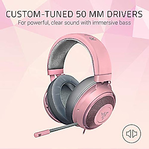 Razer Kraken Over Ear Headset, Quartz Pink Retractable & Razer RC21-01140300-W3M1 Kitty Ears for Kraken, Quartz Pink