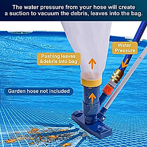 POOLAZA Portable Pool Vacuum Jet Underwater Cleaner (2023 Upgrade) with Brush & 56" Pole, Handheld Jet Pool Vacuum for Above Ground Pool, Underwater Pool Spa Jet Vacuum Cleaner, Attach to Garden Hose