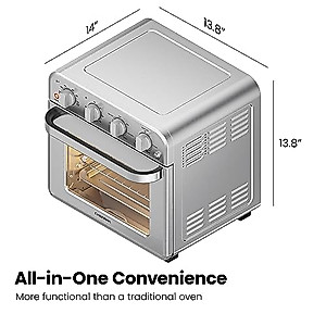 Chefman Air Fryer Toaster Oven Combo, 7-in-1, Convection Oven Countertop Extra Large 19 Quart Oven Air Fryer, Cook a 10-Inch Pizza, 4 Slice Toaster, Integrated Timer, Auto-Shutoff, Stainless Steel