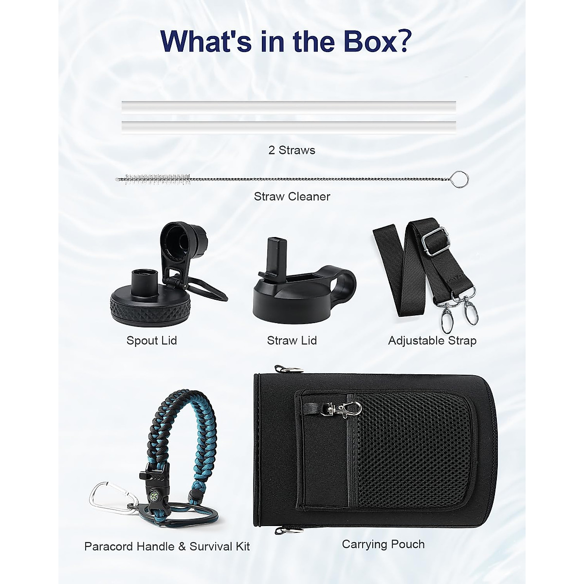 INSPI Insulated Water Bottle with Paracord Handle 64oz,Indigo Black