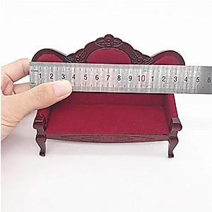EatingBiting 1:12 Miniature Living Room Furniture Vintage Red Wooden Sofa Armchair Couch Table 3pcs Set Sofa + 2 Chairs