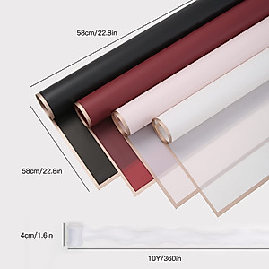 HYSSINOWRAP 40 sheets 4 colors, flower wrapping paper, flower shop paper, waterproof wrapping paper, semi transparent wrapping paper, including ribbon, 22.8 * 22.8 inches(1-dark mix)