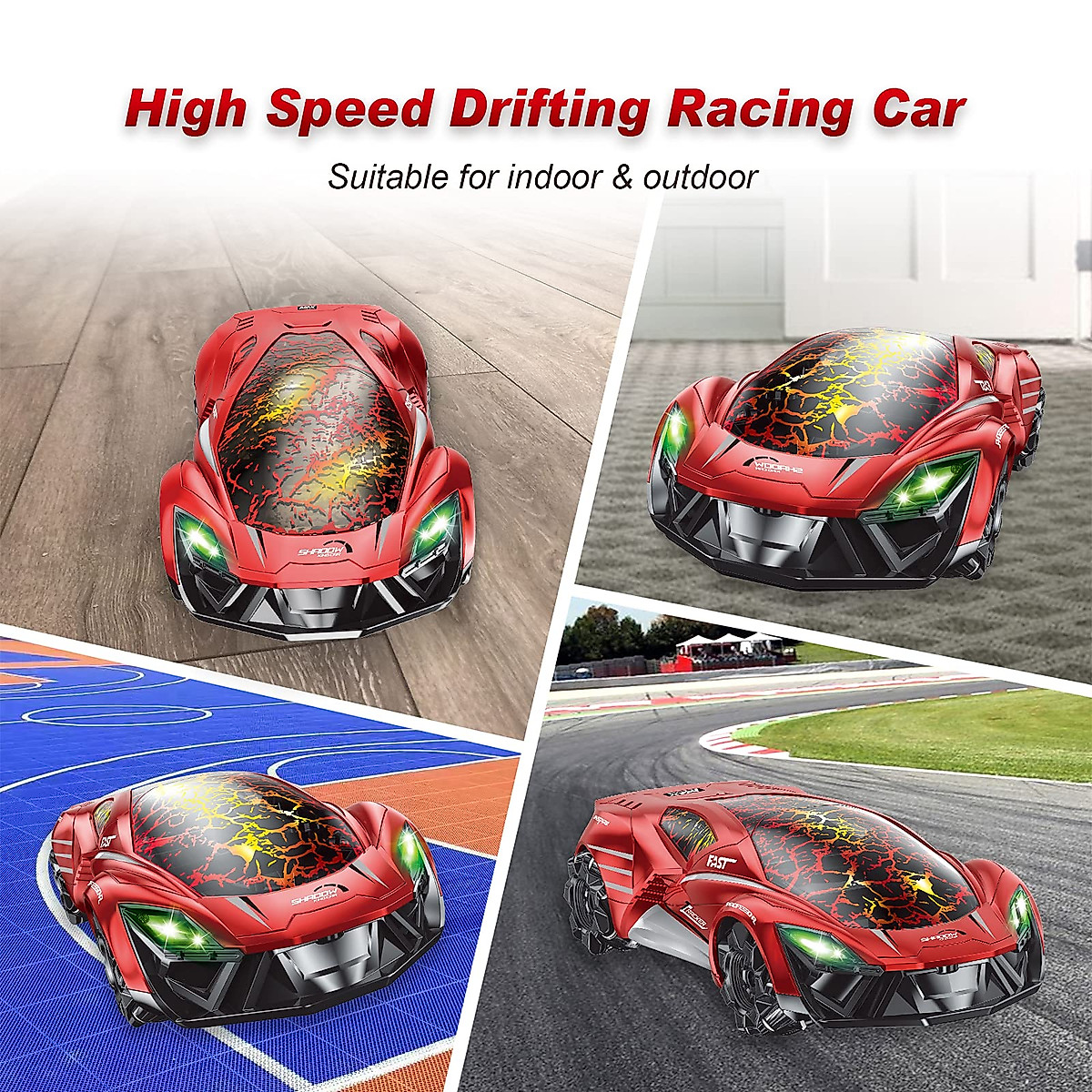 JELOSO Remote Control Car, 4WD 2.4GHz Fast RC Drift Stunt Race Car 360°Rotating Hobby RC Sport Car with LED Lights & Music, Cool Vehicle Toys Birthday Xmas Gifts for Kids Boys Girls Age of 6-12