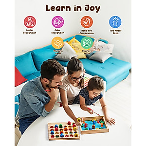 JoyCat Wooden Magnetic Fishing Game for Toddlers, Alphabet Educational Color Sorting Games Puzzle, Fine Motor Skills Toy with Letters, Preschool Learning ABC Toys Gift for Kids 3 4 5 Years Old